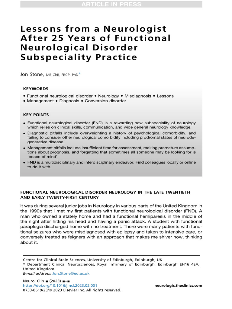 Insights on Functional Neurological Disorder | PDF | Neurology ...