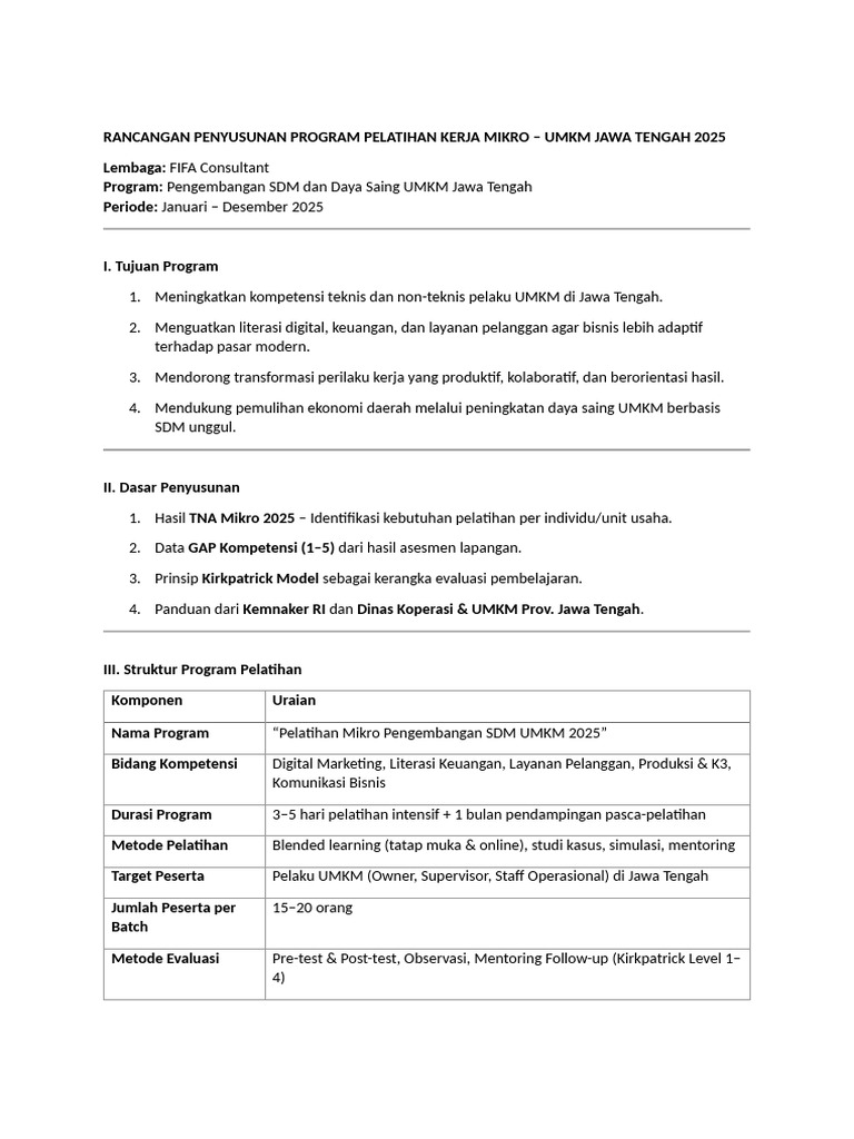 Rancangan Penyusunan Program Pelatihan Kerja Mikro | PDF