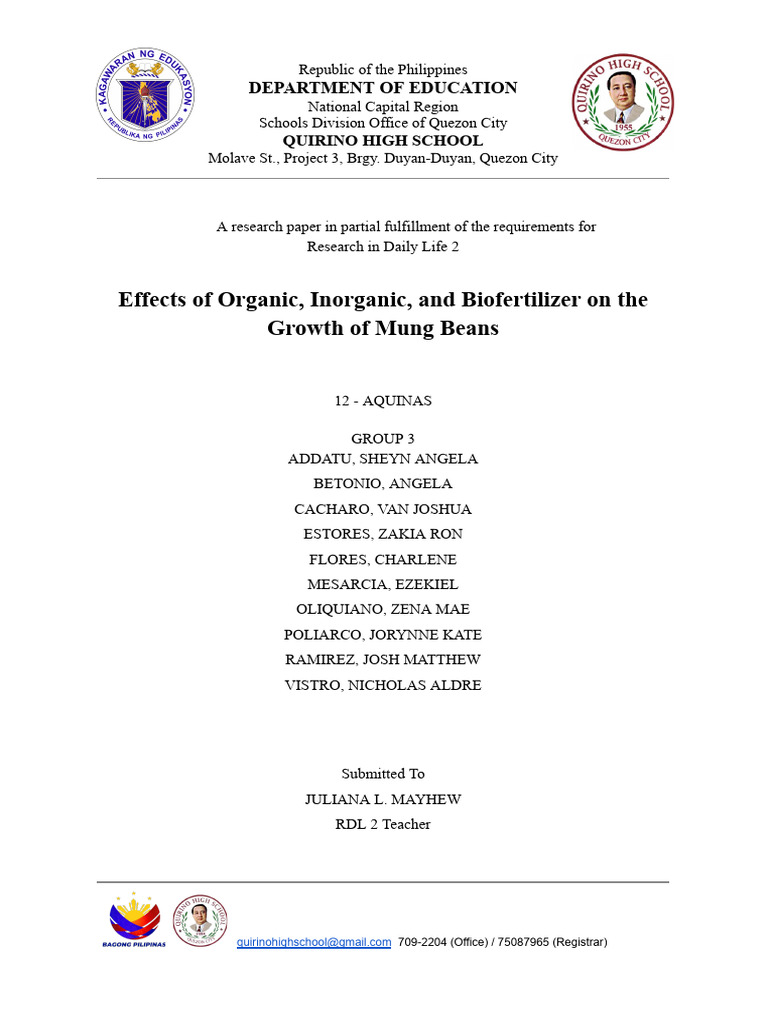 Effects of Fertilizers on Mung Bean Growth | PDF | Agriculture | Fertilizer