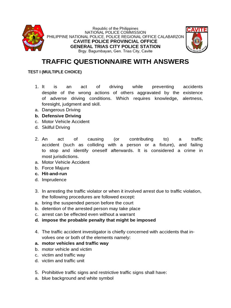 Traffic Questionnaire for Drivers | PDF | Traffic | Traffic Light