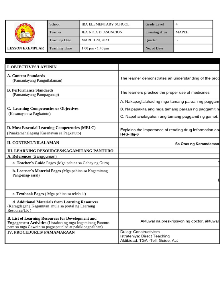 Cot Mapeh Health | PDF