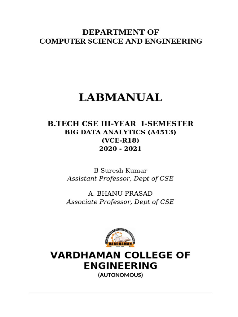 Abp Bda Lab Manual 2020 21 Vce r18 | PDF | Apache Hadoop | Computing