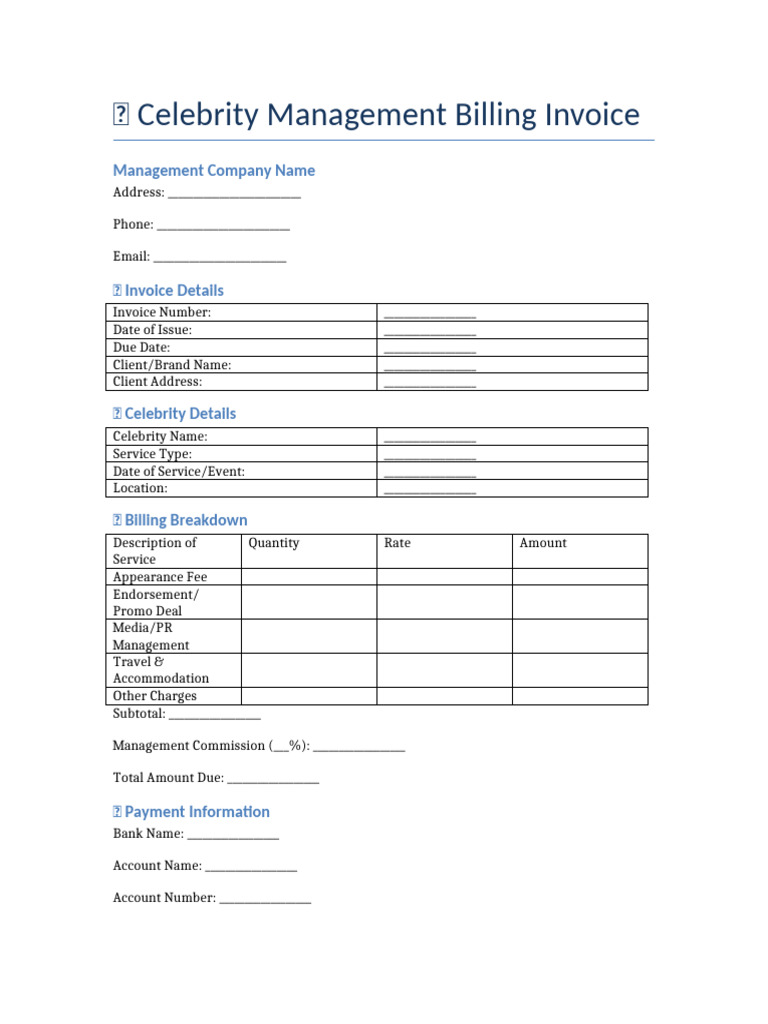Celebrity Management Invoice Template | PDF