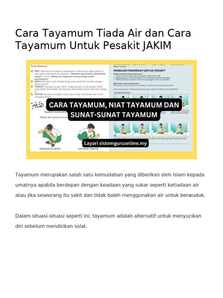 Panduan Tayamum untuk Pesakit dan Tanpa Air | PDF