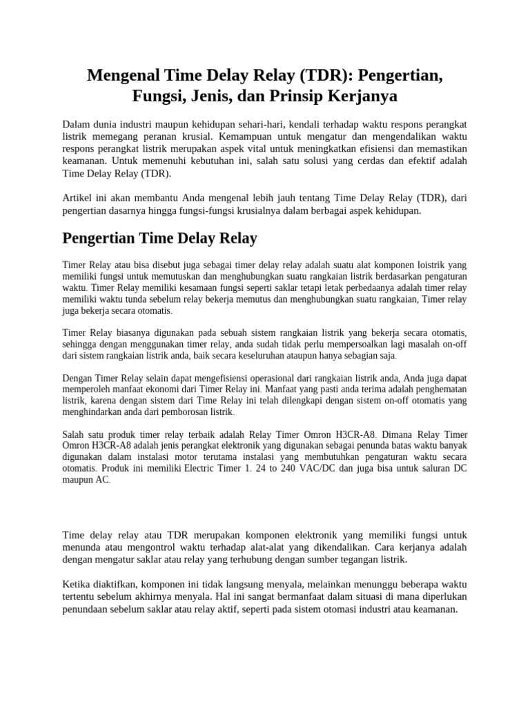 Pengertian dan Fungsi Time Delay Relay | PDF