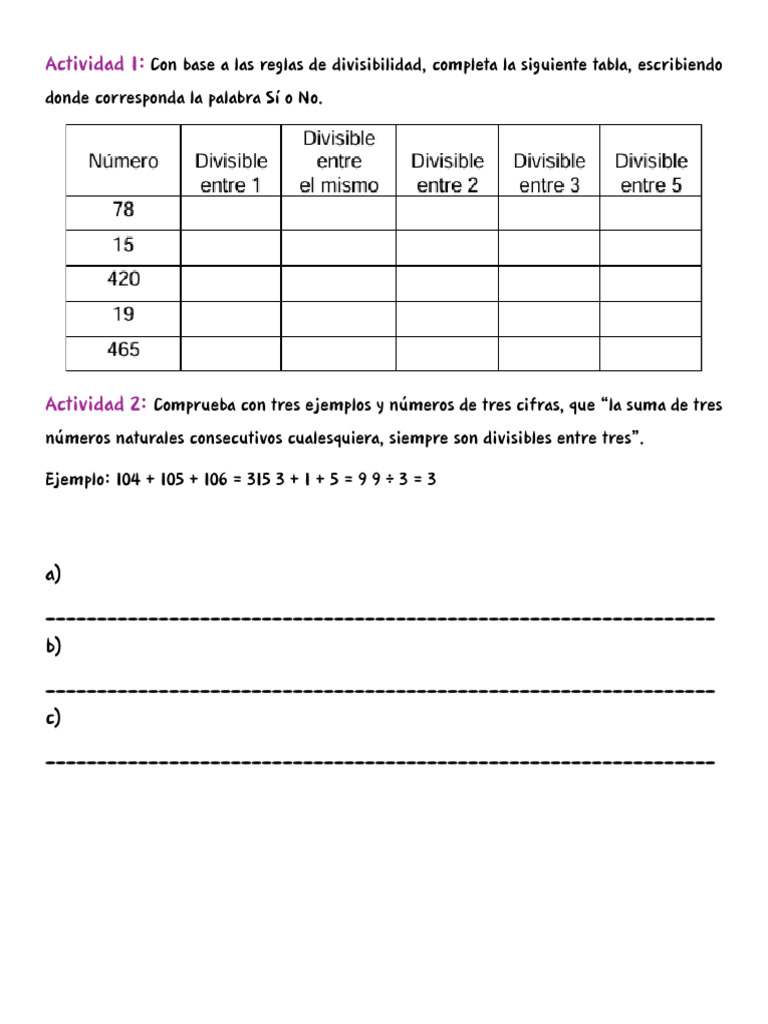 Actividad Criterios de Divisibilidad | PDF