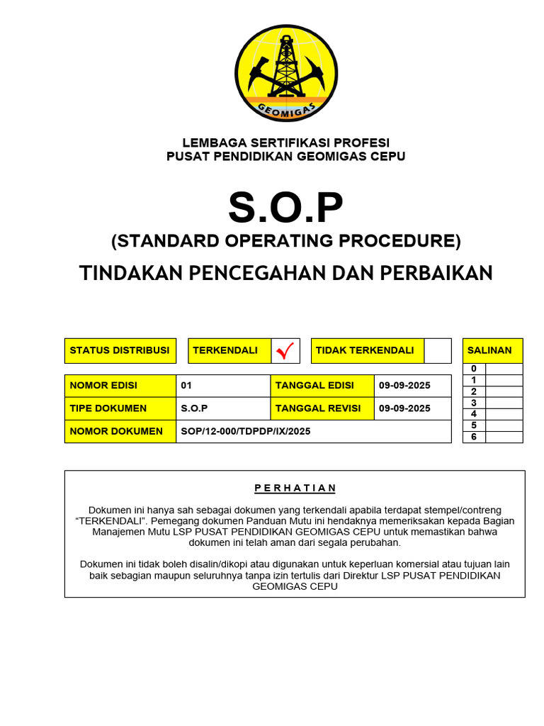 SOP Tindakan Pencegahan dan Perbaikan | PDF