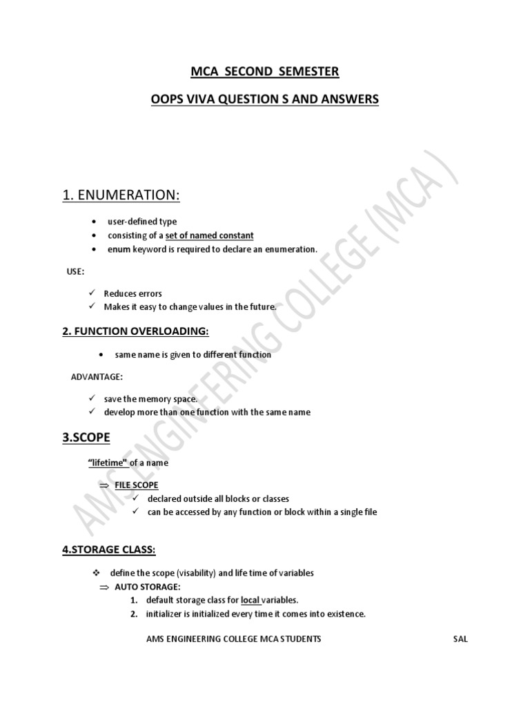 Enumeration Mca Second Semester Oops Viva Question S And Answers Pdf Class Computer 