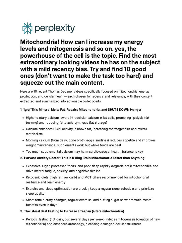 Thomas DeLauer's Mitochondria Insights | PDF | Mitochondrion | Fat