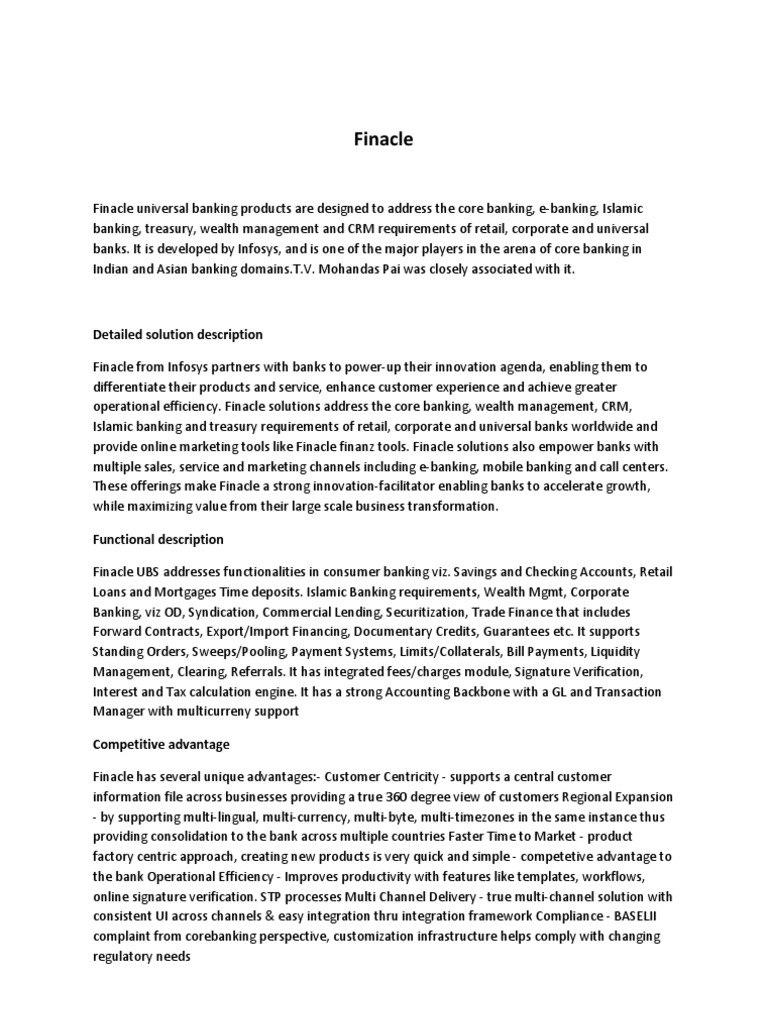 Finacle: Detailed Solution Description | PDF | Customer Relationship ...