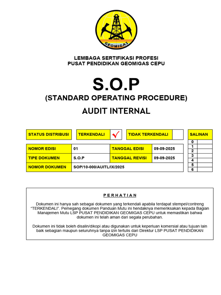 SOP Audit Internal LSP Geomigas 2025 | PDF