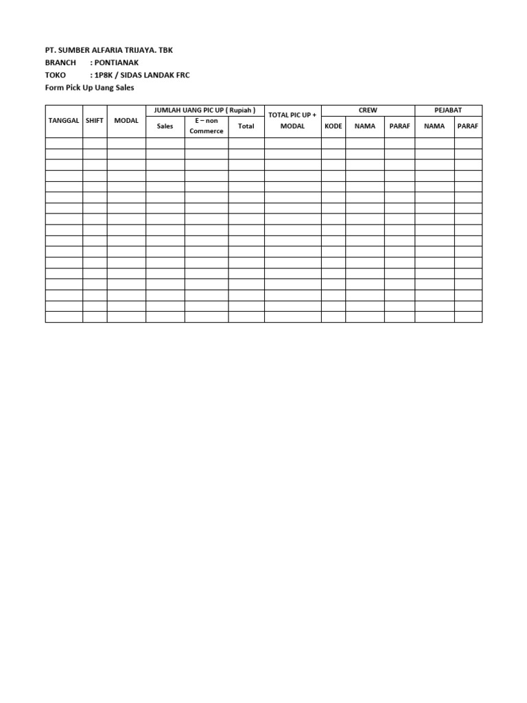 Form Pick Up Uang Sales | PDF