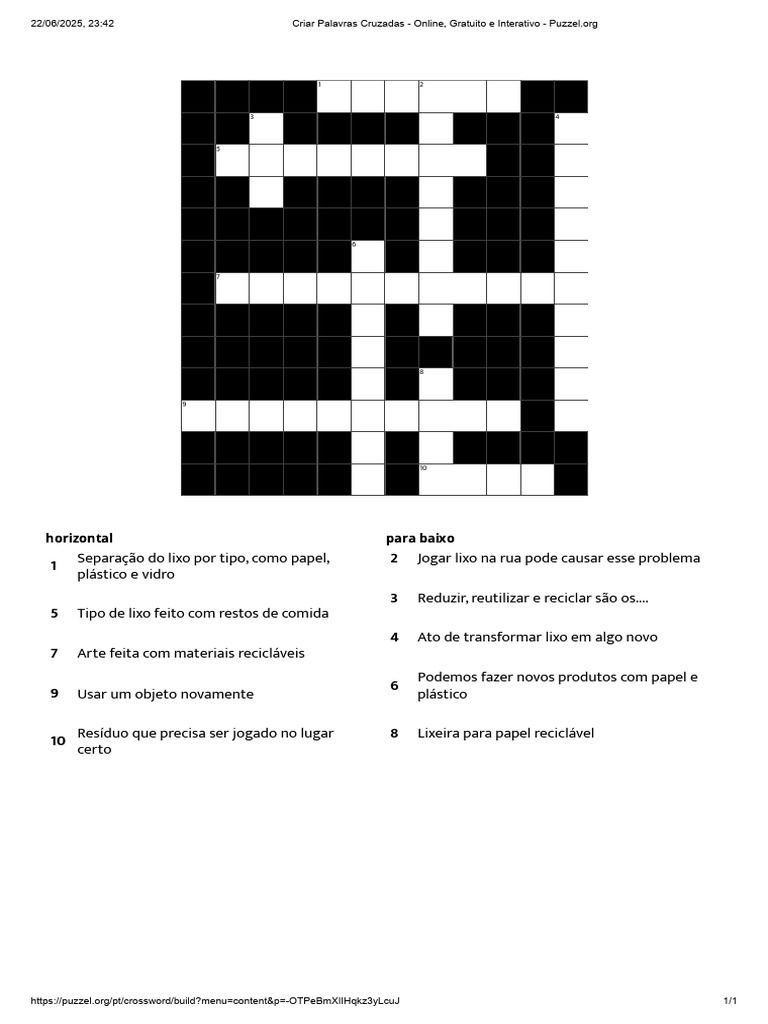 Criar Palavras Cruzadas - Online, Gratuito e Interativo - Puzzel.org | PDF