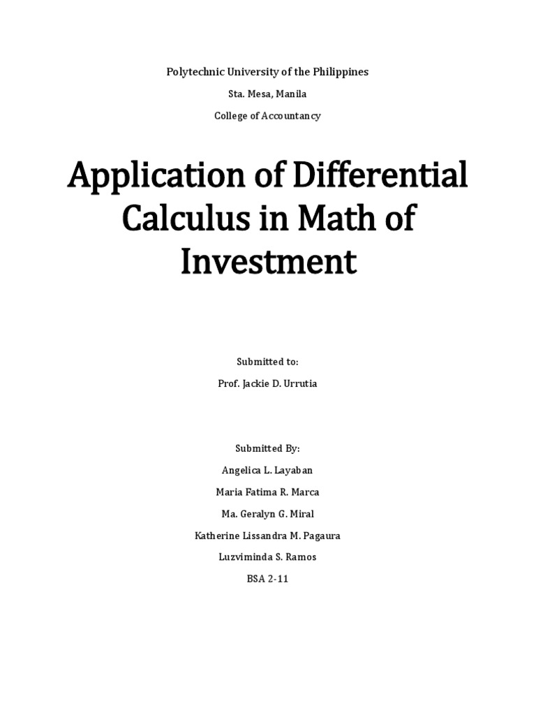 Application of Differential Calculus in Math of Investment: Polytechnic ...