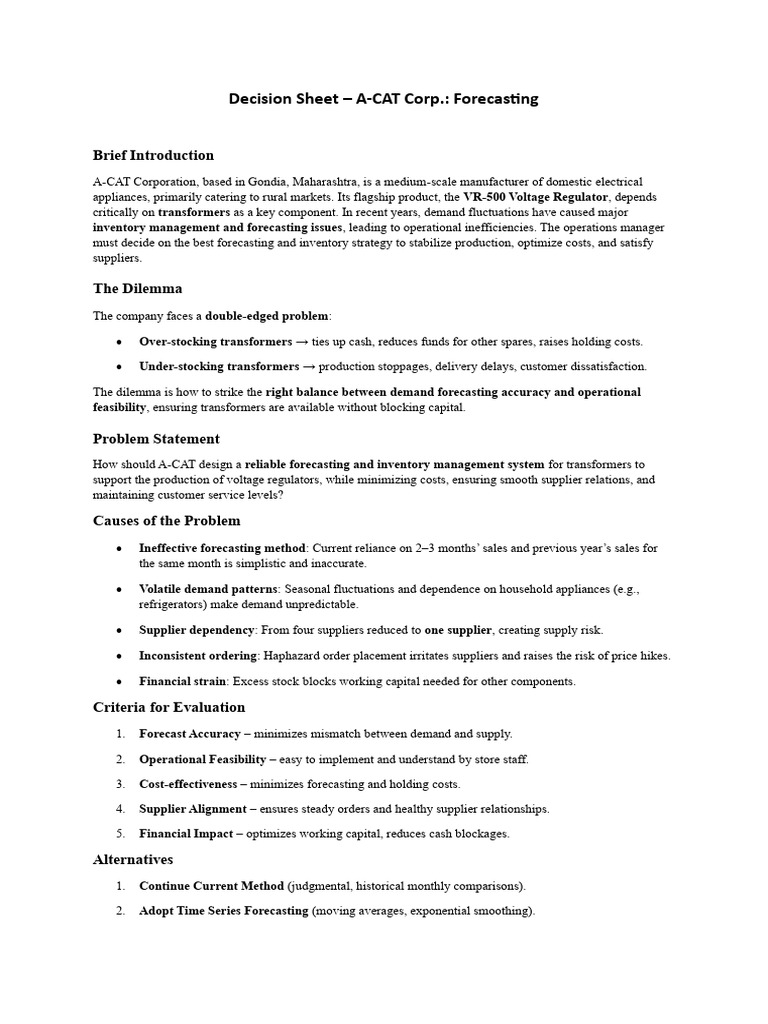 Decision Shee A-CAT | PDF | Forecasting | Inventory