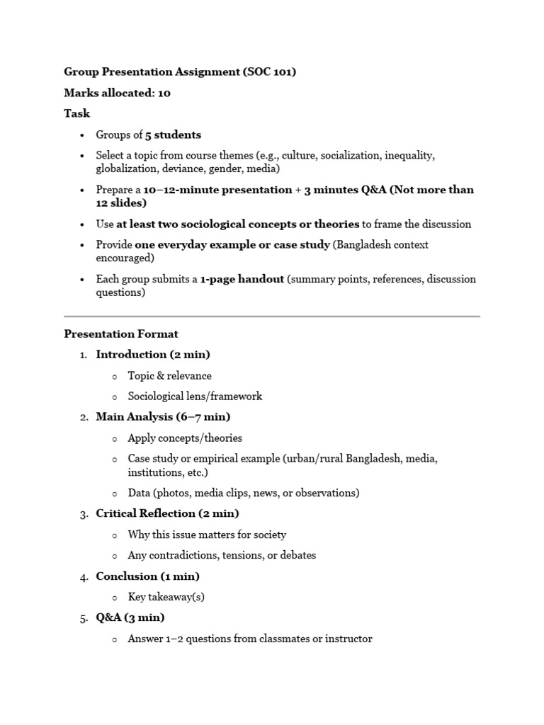 SOC101 Group Presentation Assignment | PDF | Theory | Bangladesh