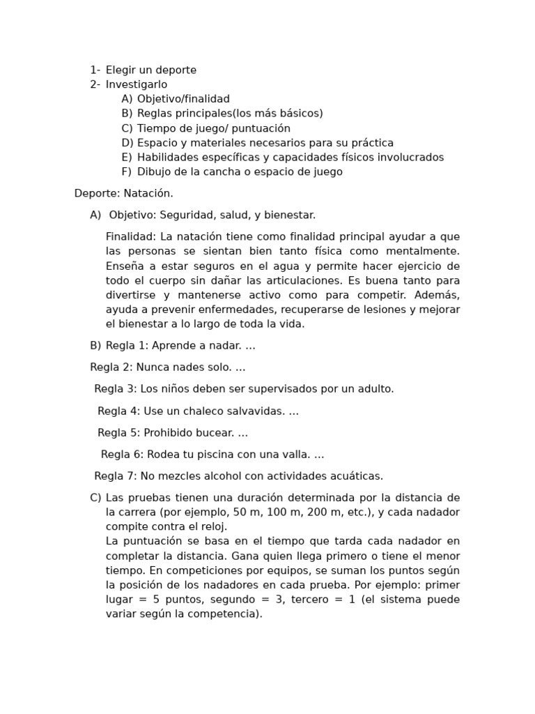 Guía Completa sobre Natación: Reglas y Beneficios | PDF