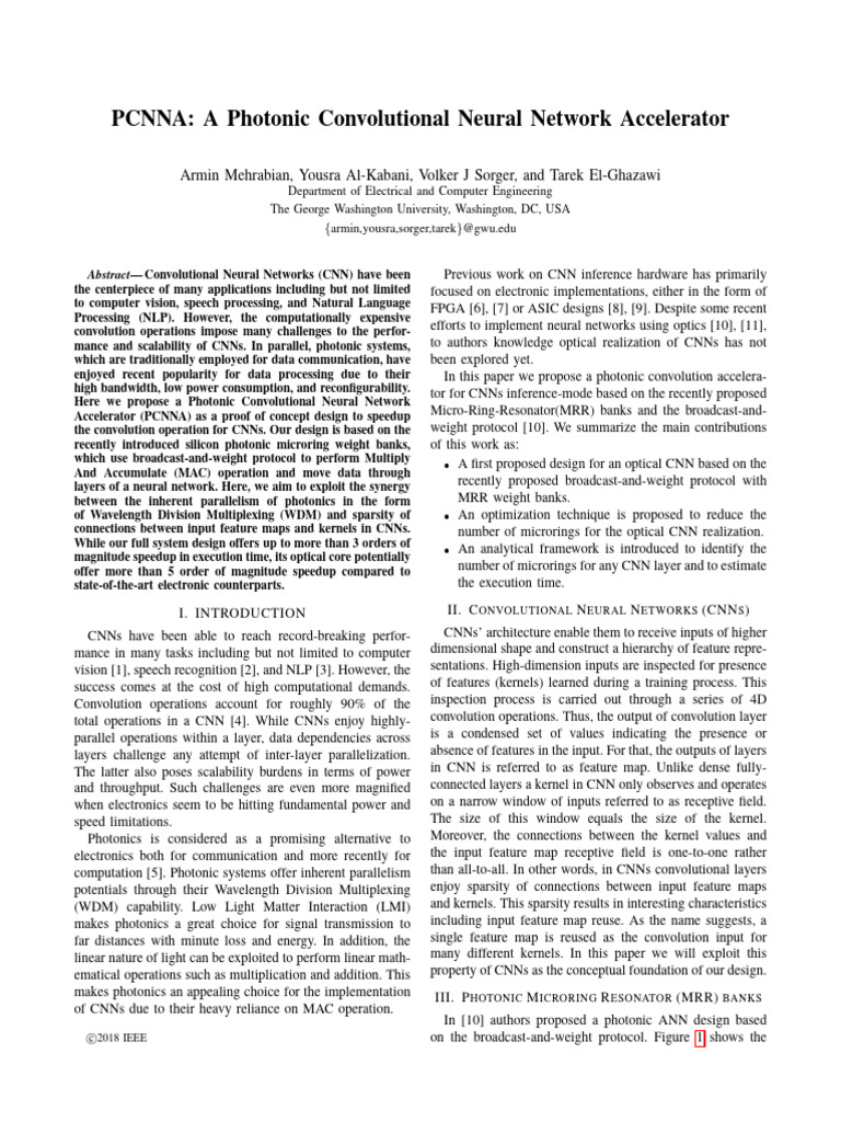 A Photonic Convolutional Neural Network Accelerator | PDF | Computer Engineering | Computing