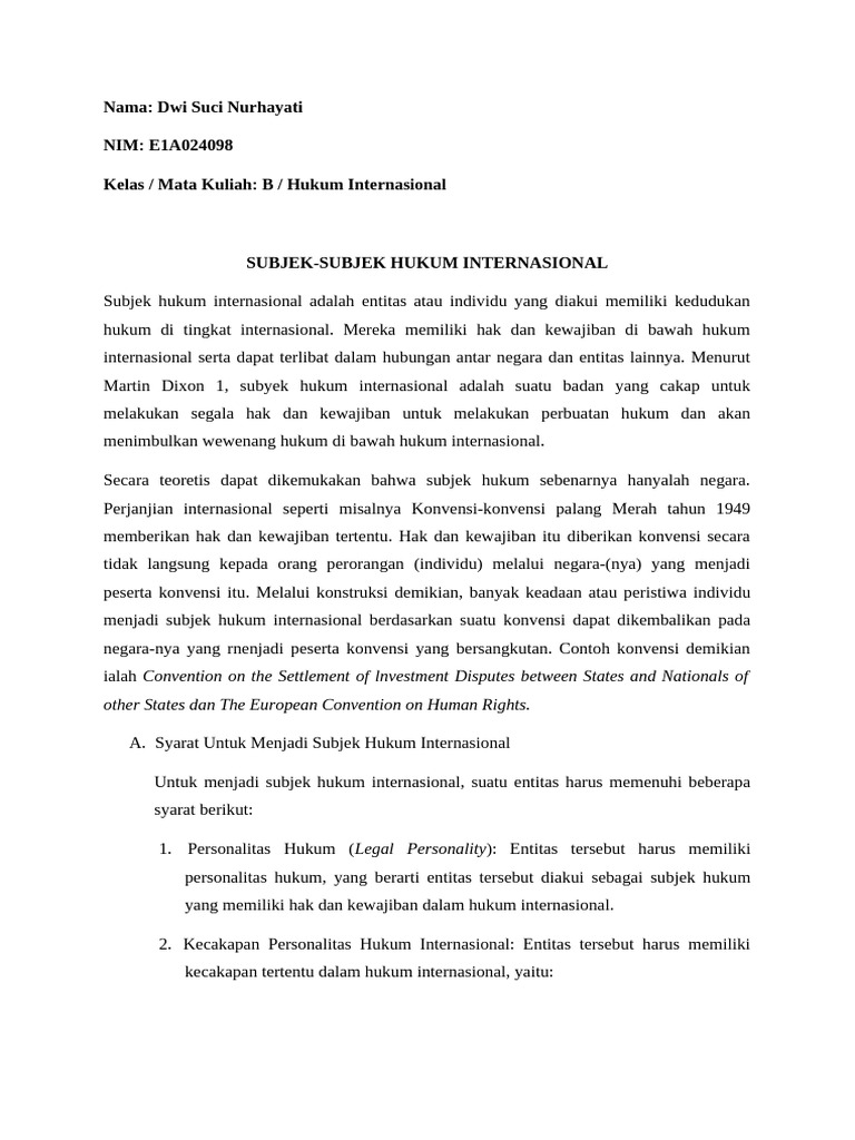 Subjek Hukum Internasional dan Syaratnya | PDF