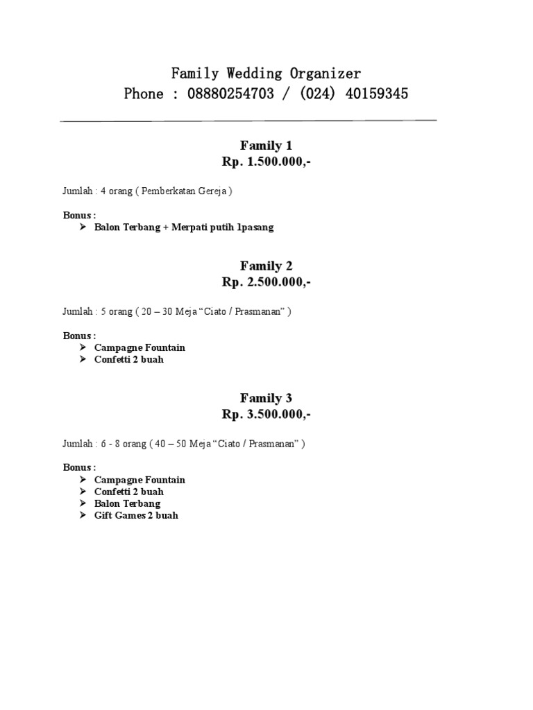 Penawaran Family Wedding Organizer | PDF