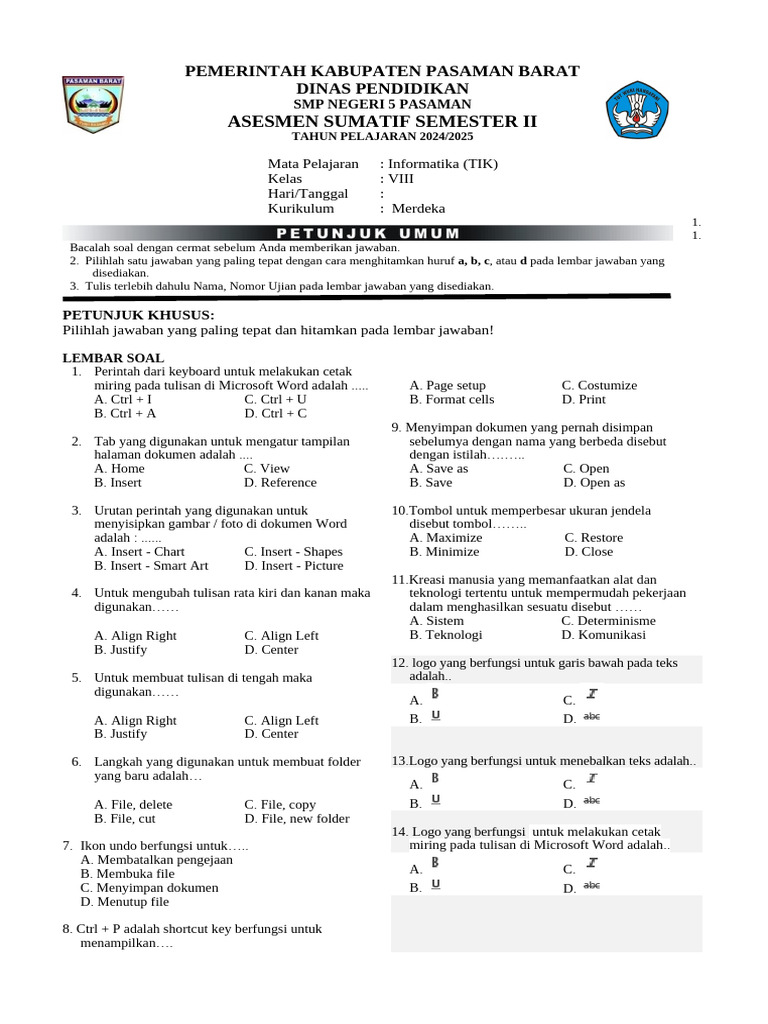 soal tik 8 semester 2 | PDF