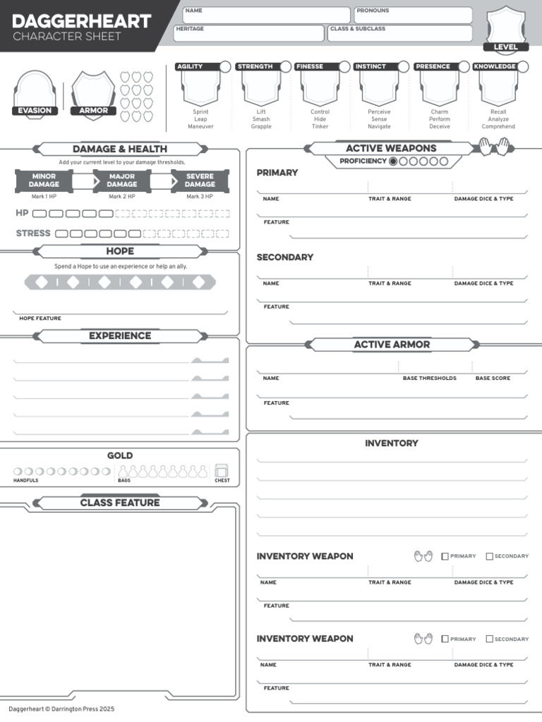 Daggerheart Character Sheets | PDF