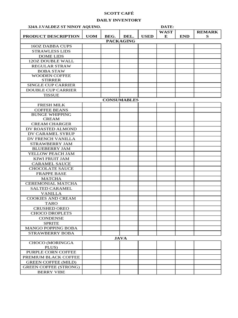 Scott Café Daily Inventory Report | PDF