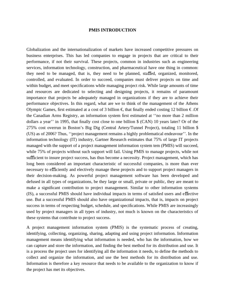 Pmis Chapter I | PDF | Software Development | Computing