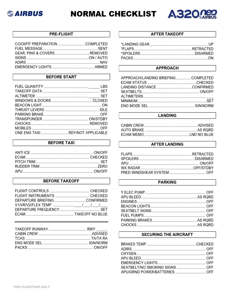 Airbus A320 Neo Normal Checklist | PDF | Takeoff | Aerospace