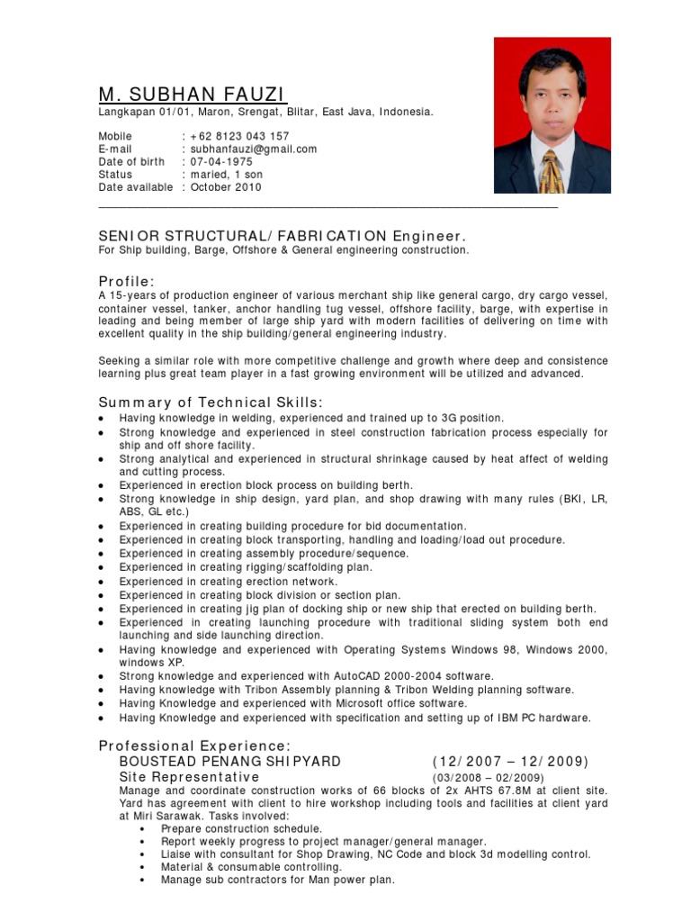 M. Subhan Fauzi: Senior Structural/Fabrication Engineer. Profile | PDF ...