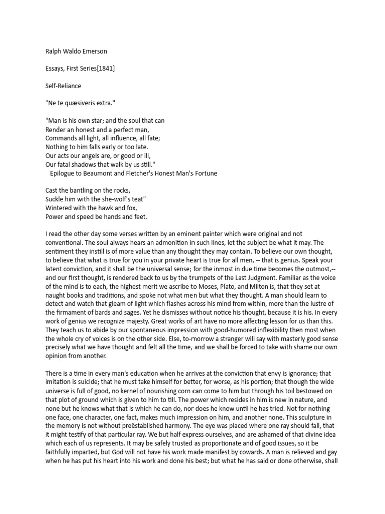 Emerson Self Reliance Excerpt | PDF