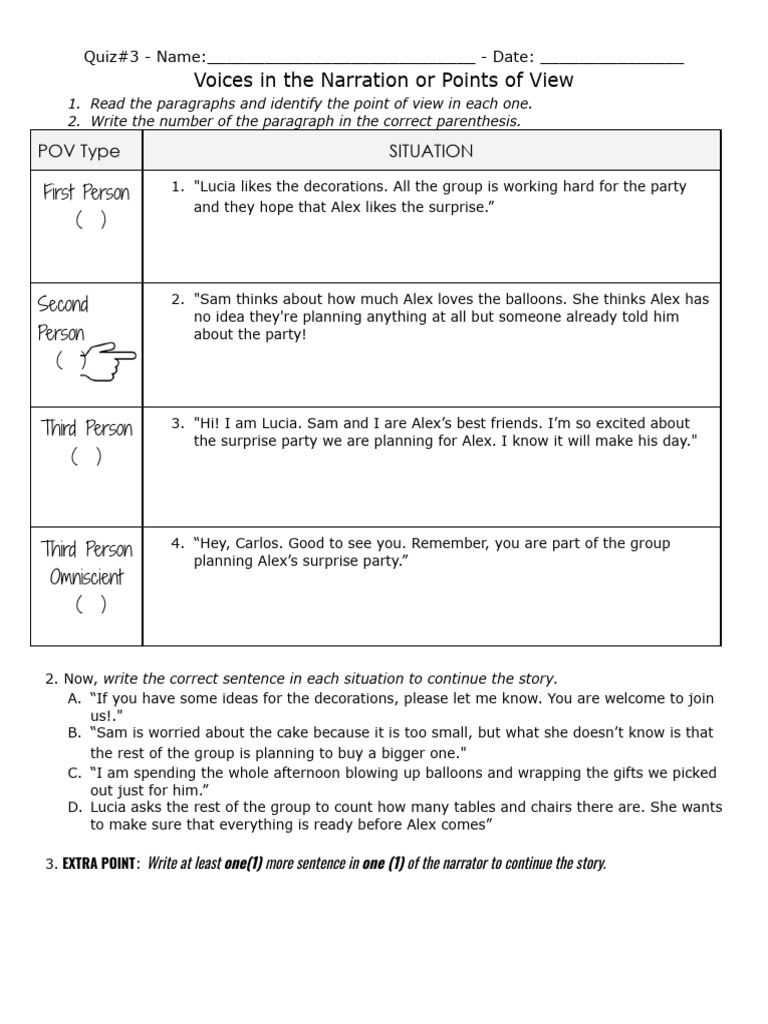 Point of View Quiz for Narration Analysis | PDF