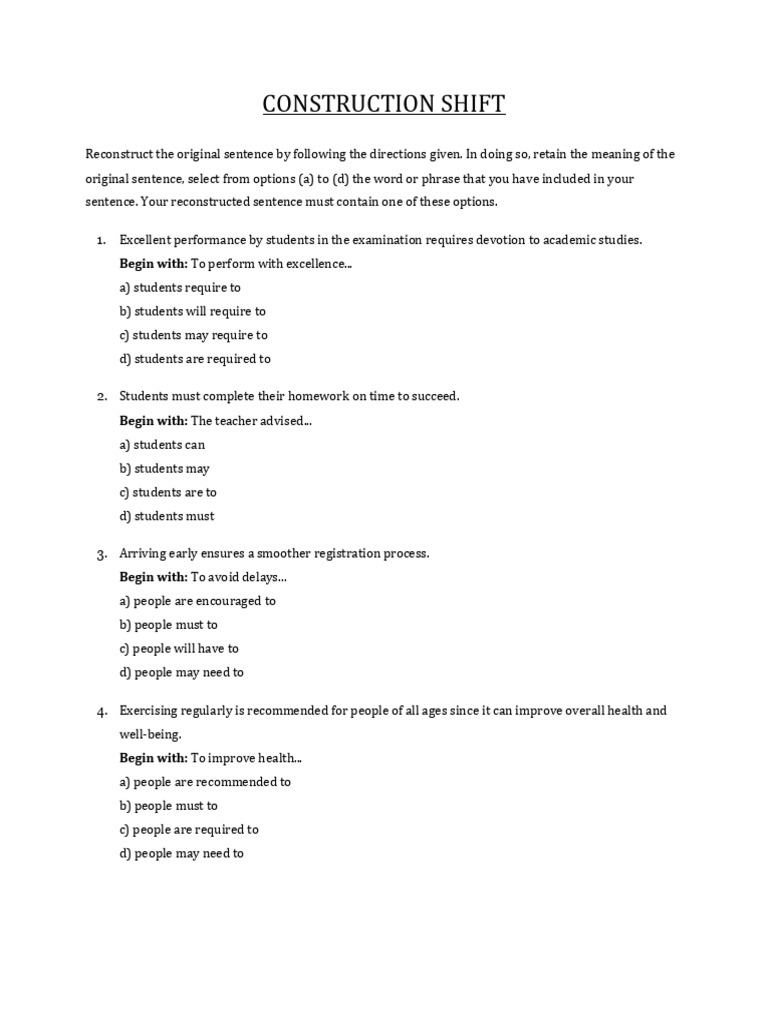 Construction Shift Classwork | PDF