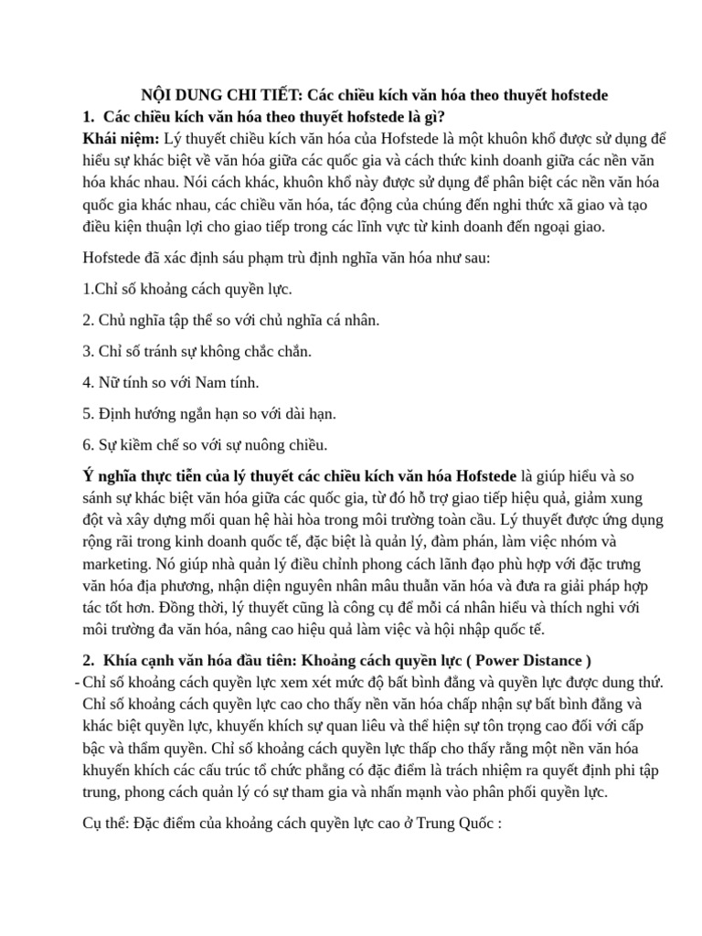 Các Chiều Kích Văn Hóa Theo Thuyết Hofstede (1) | PDF