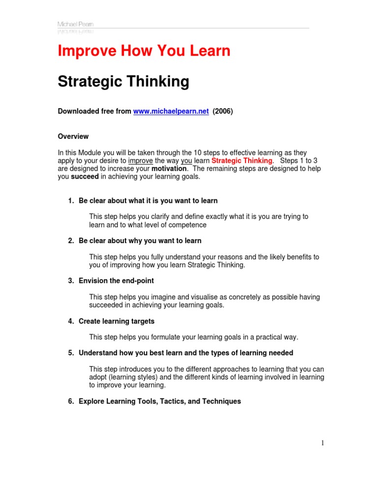 10 Steps to Enhance Strategic Thinking | PDF | Thought | Learning