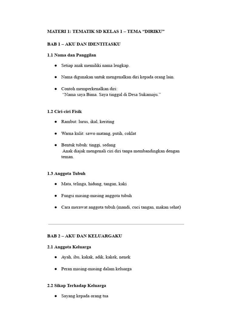 Materi Kelas 1 SD | PDF