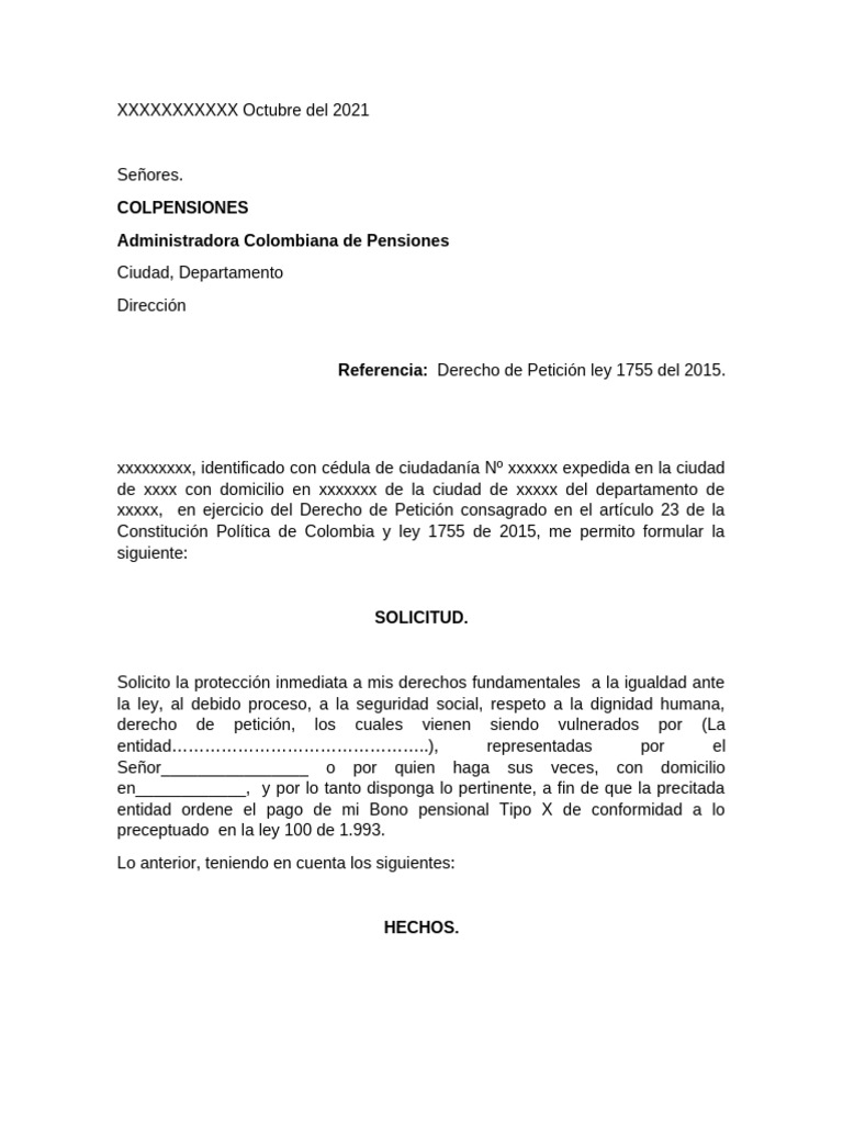 Minuta Derecho de Petición Solicitud Bono Pensional (1) | PDF | Caso de ley | Justicia