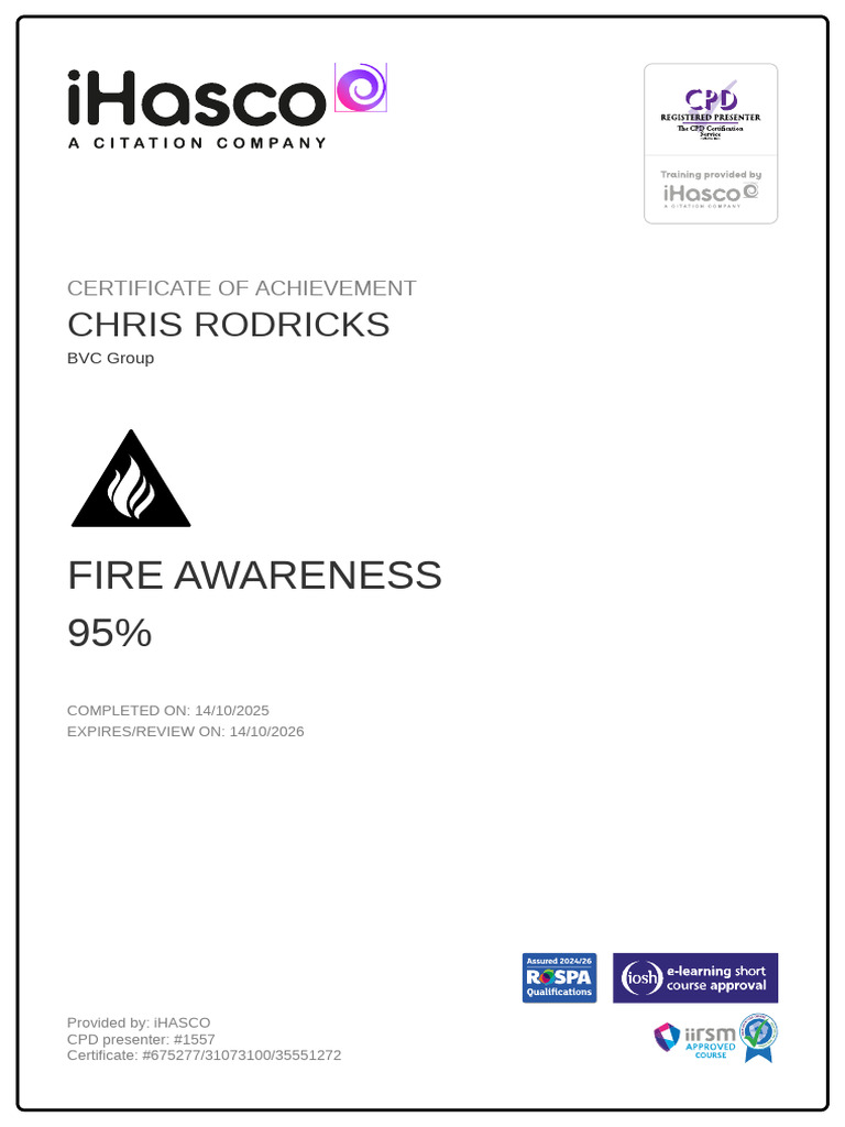 Certificate Fire-Awareness 2025-10-14 | PDF