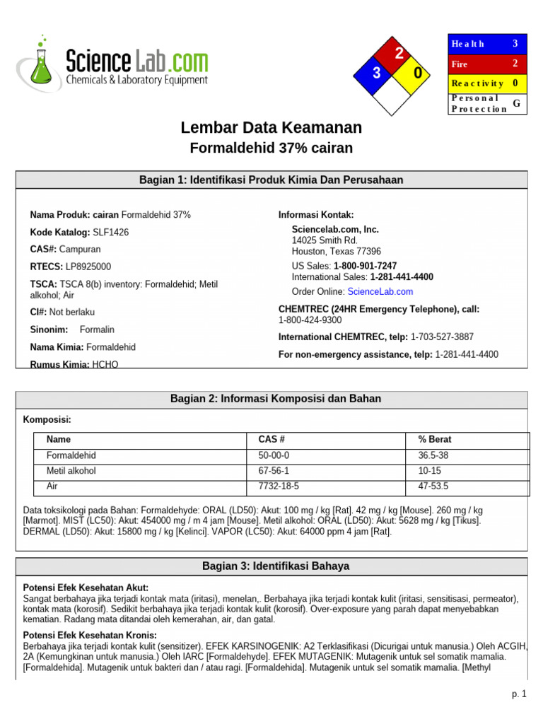 MSDS Formalin | PDF