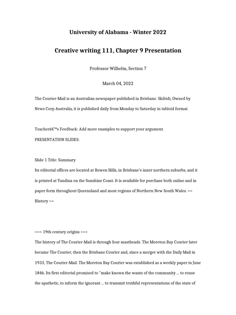 Creative Writing 111 Chapter 9 Presentation | PDF | Newspapers | Queensland