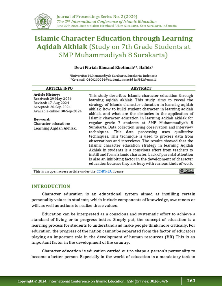 Khotimah Hafidz (2024) Islamic Character Education Through Learning ...