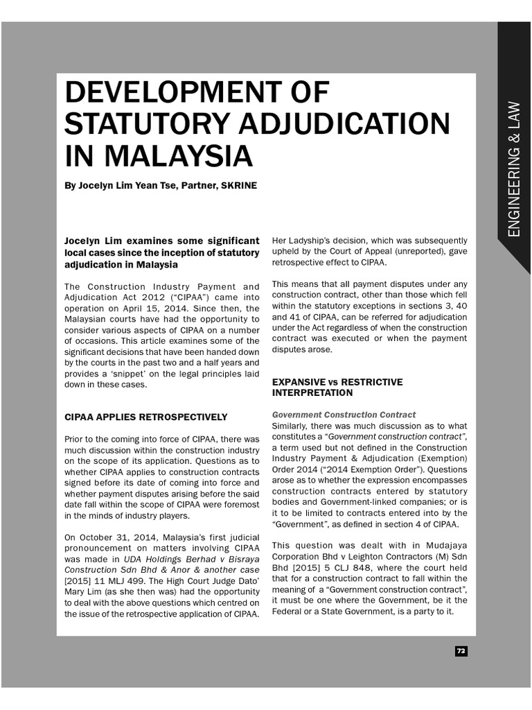 Dev. of Statutory Adjudication | PDF | Adjudication | Arbitration