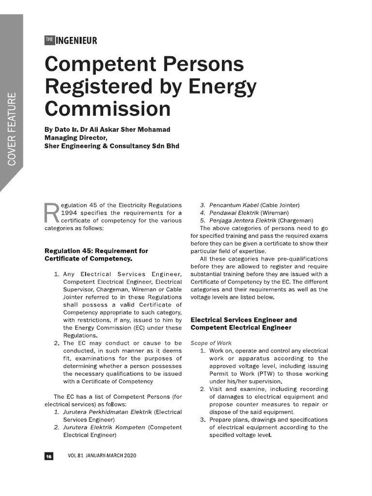 Roles of Electrical Competent Persons (ST) | PDF