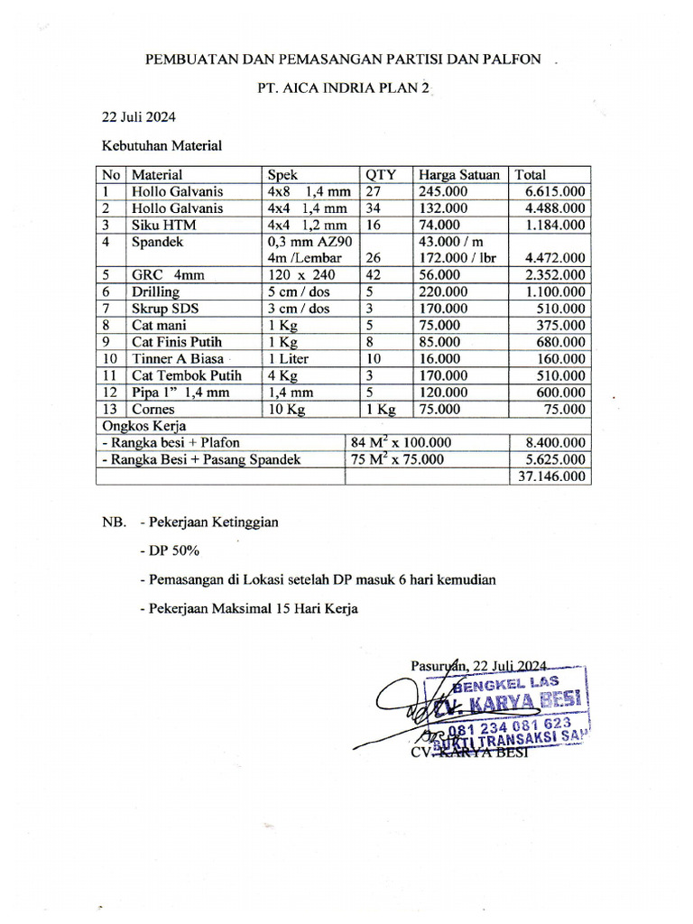 Kebutuhan Material | PDF