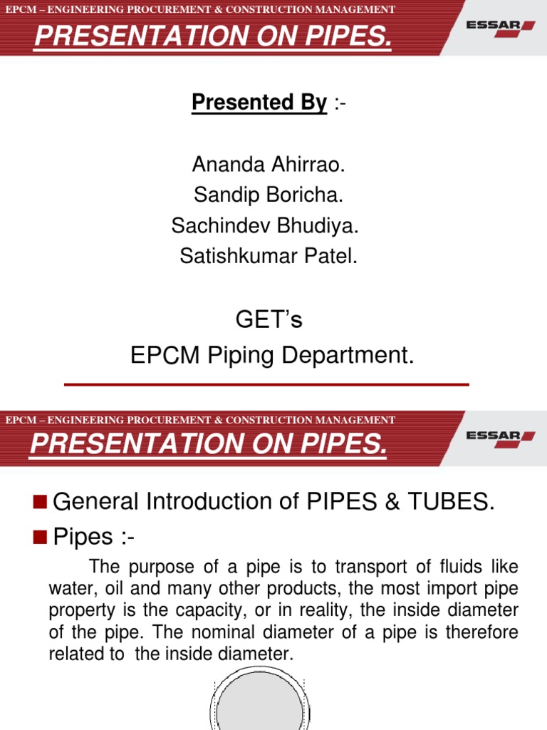 Presentation On Pipes.: GET's EPCM Piping Department | PDF | Pipe ...