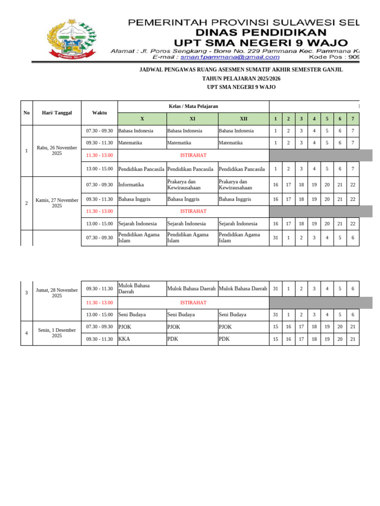 Jadwal Ujian Dan Pengawasan Asesmen Sumatif Akhir Semester Ganjil 2025 ...