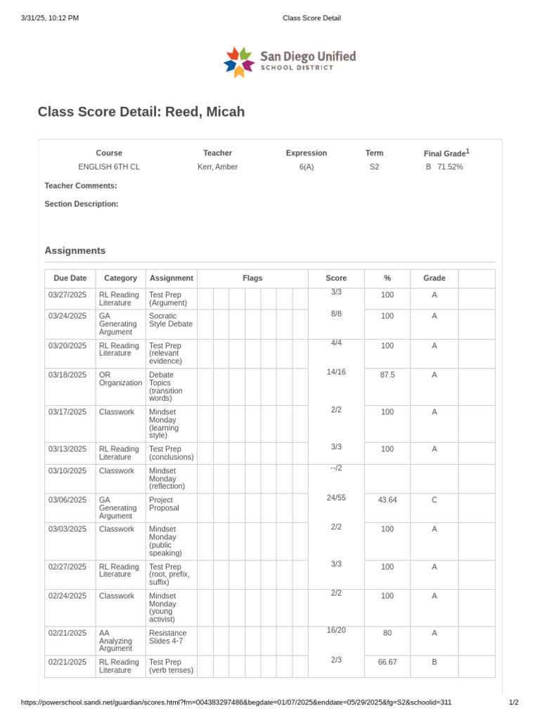 Micah Reed's 6th Grade English Scores | PDF | Linguistics