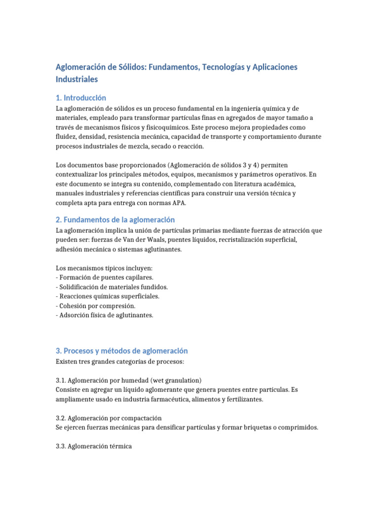 Aglomeración de Sólidos: Métodos y Usos | PDF | Sólido | Sinterización