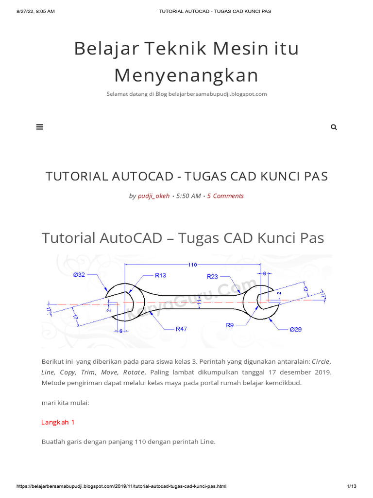 Tutorial AutoCAD: Tugas Kunci Pas | PDF