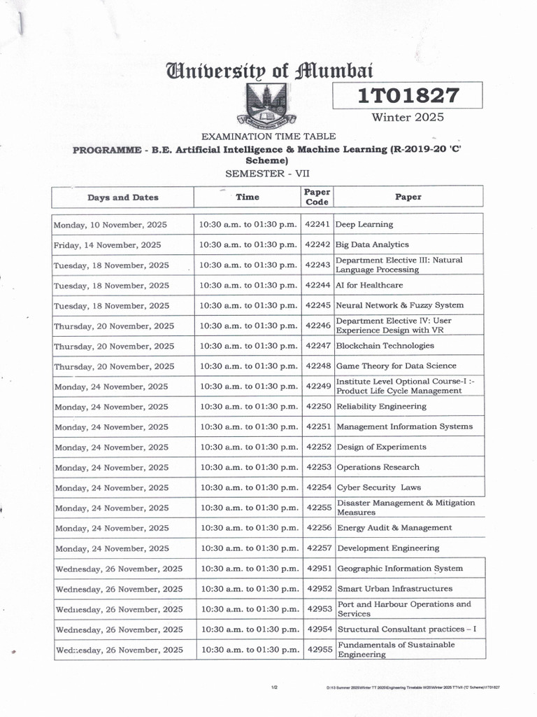 1T01827 B.E. Artificial Intelligence Machine Learning Sem VII | PDF